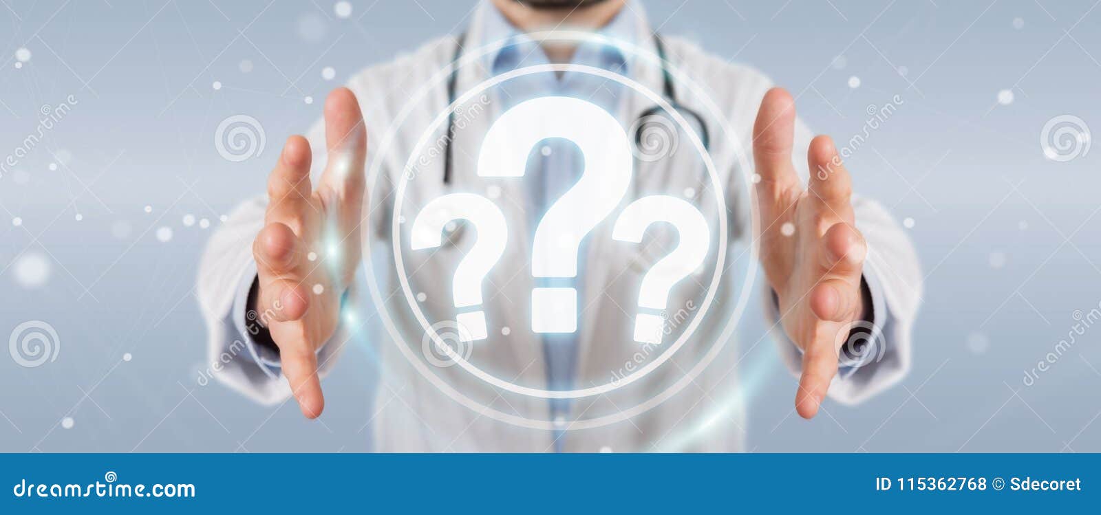 Doctor Using Digital Question Marks Interface 3D Rendering Stock ...