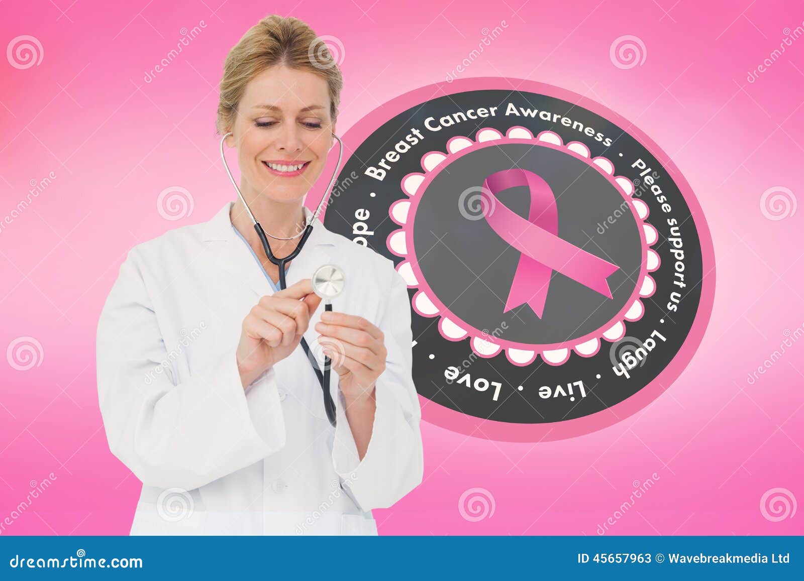 Doctor with Breast Cancer Awareness Message Stock Image - Image of ...
