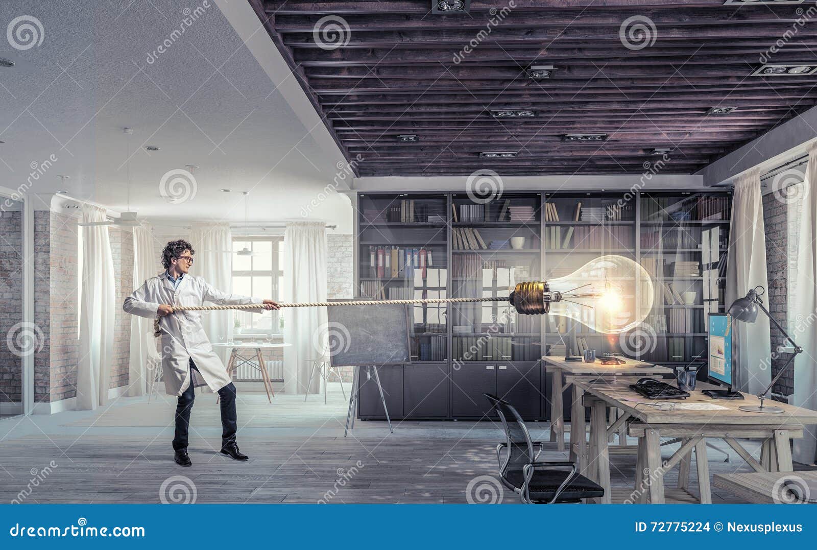 Doctor with bulb balloon stock photo. Image of care, think - 72775224