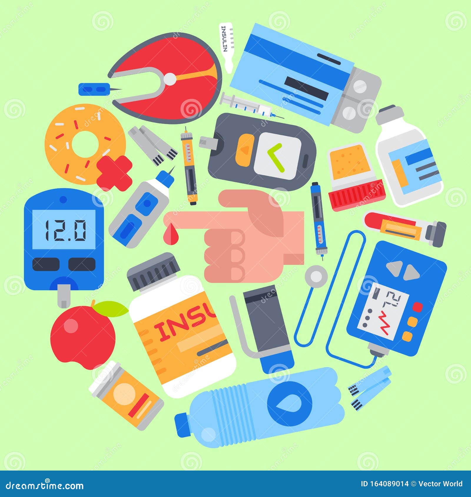 Doctor Care About Diabetics Diabetes Mellitus Care Round Set Vector