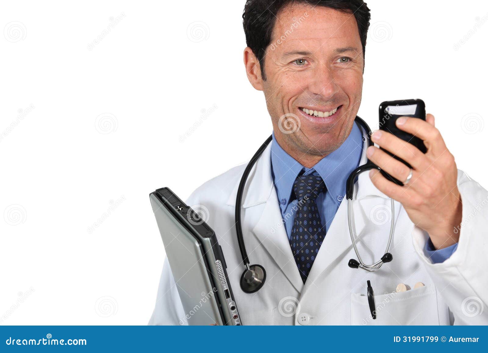 Doctor with a cellphone stock image. Image of doctor - 31991799
