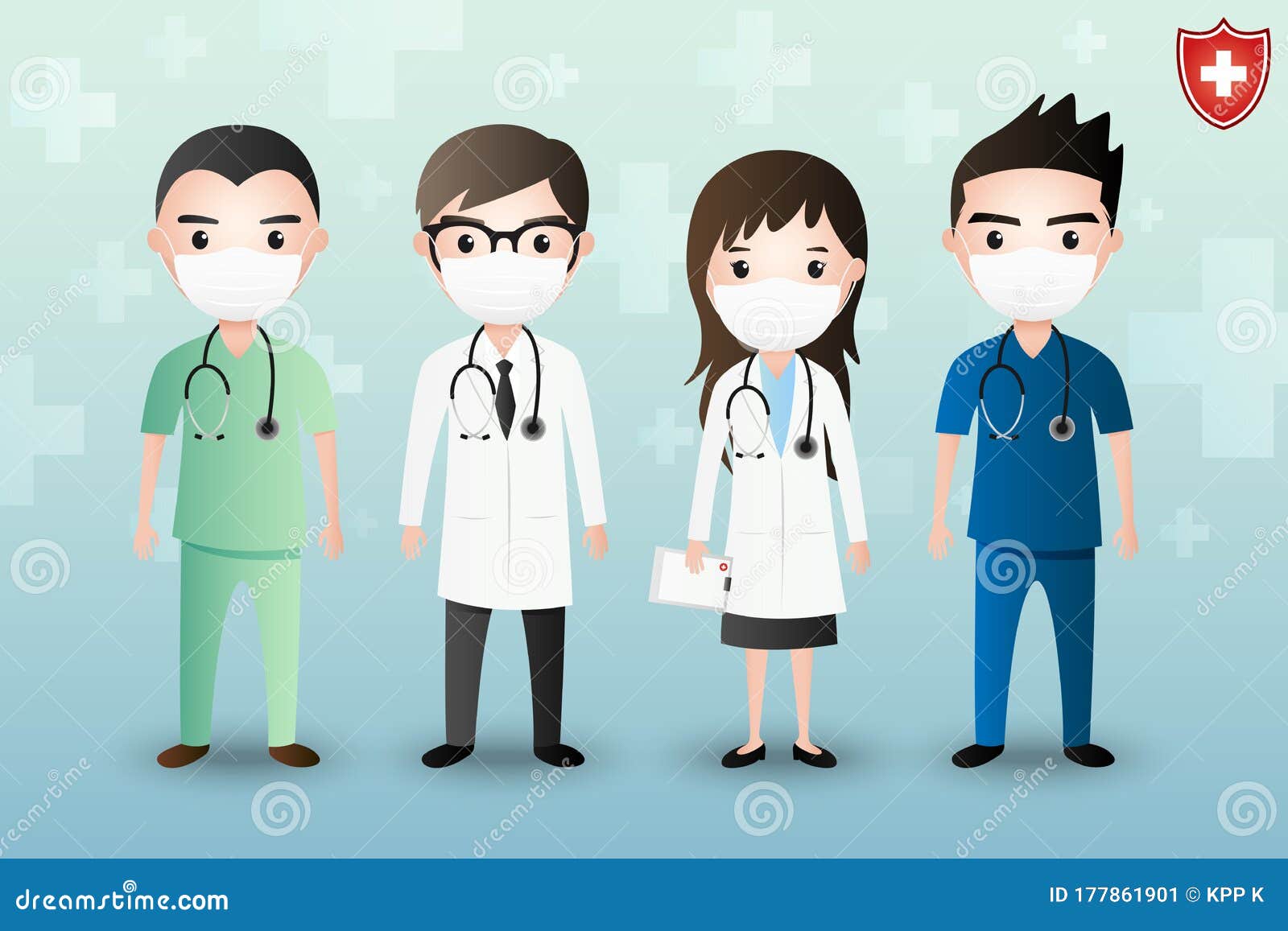 Set of Doctor Cartoon Characters Wearing Medical Mask on a Hospital ...