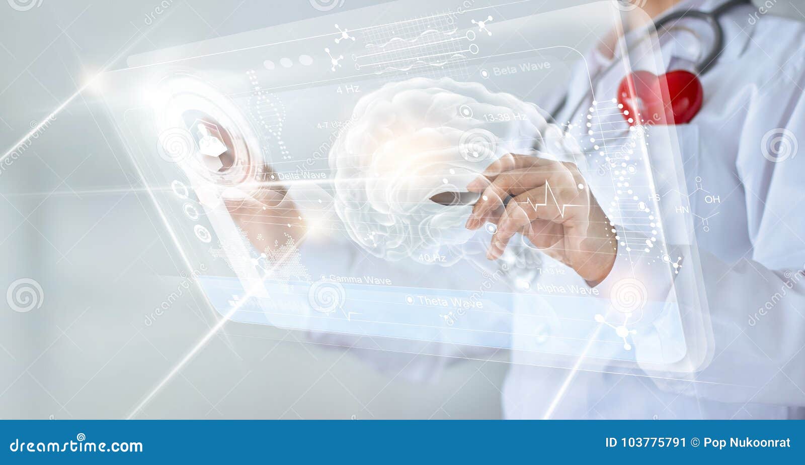 Doctor Checking Brain Testing Result with Computer Interface Stock ...