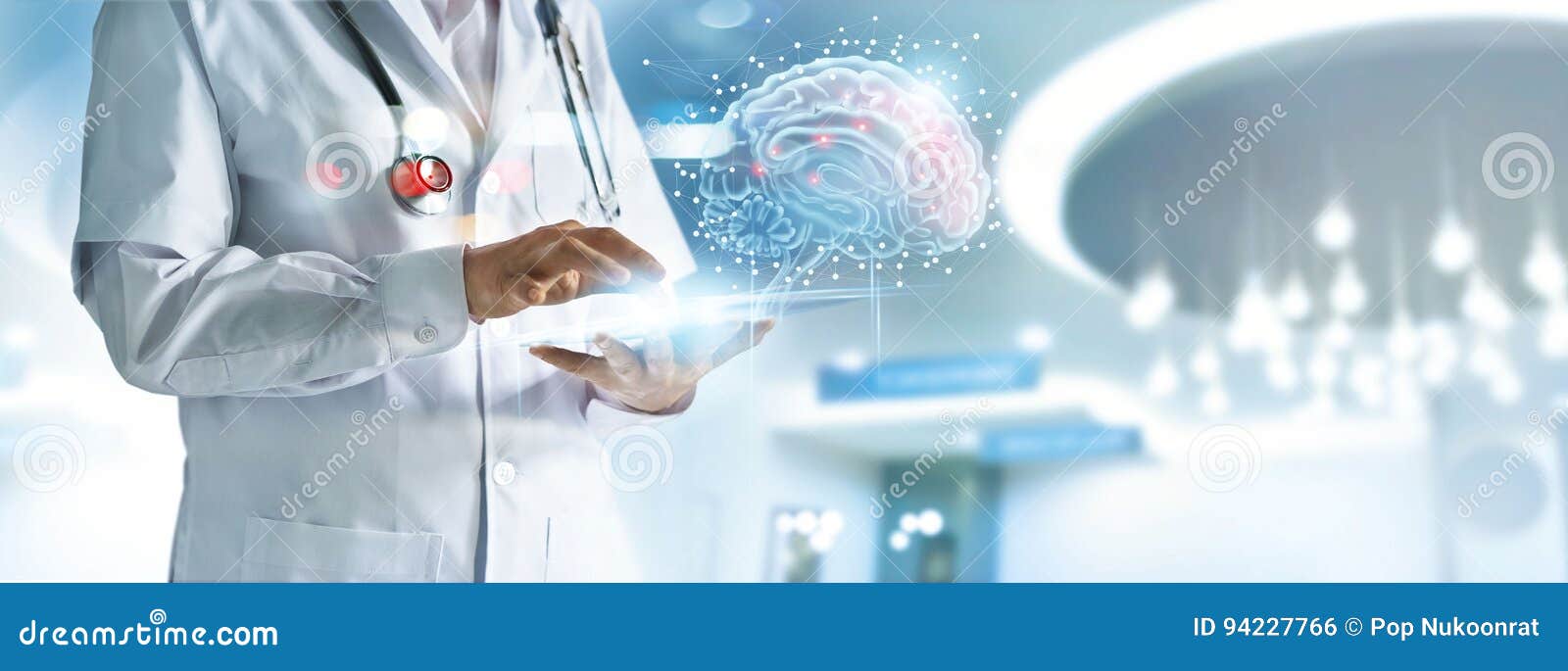 Doctor Checking Brain Testing Result with Computer Interface, in Stock ...