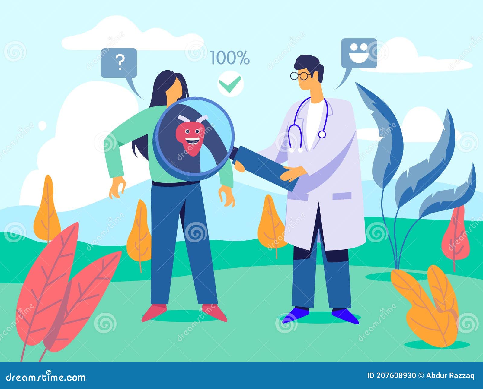 Doctor Checking Heart of a Patient Illustration Concept Vector Stock ...