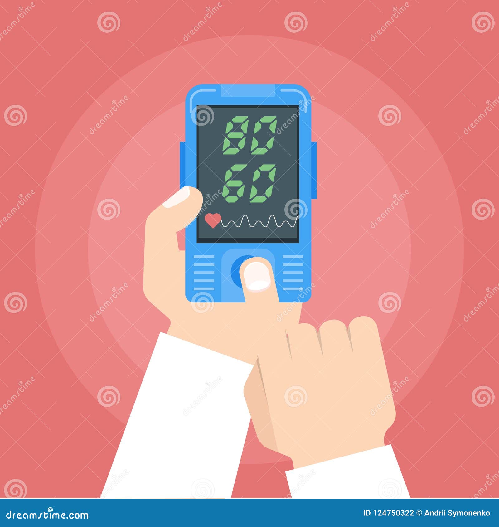Doctor Checking Heart Rate. Pulse Oximeter In Hands. Vector ...