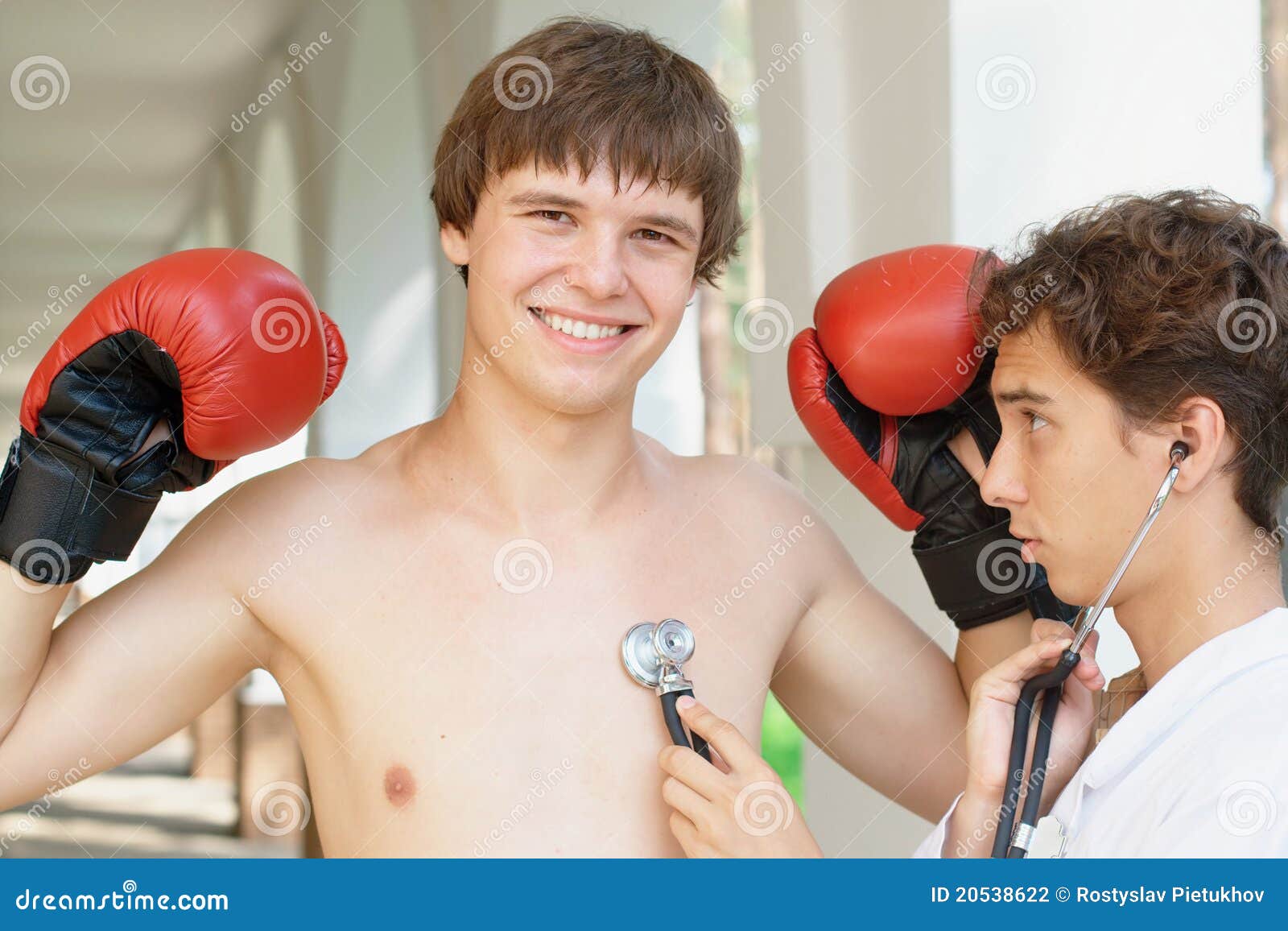 Doctor Checking a Smiling Boxer Stock Photo - Image of injury, angry ...