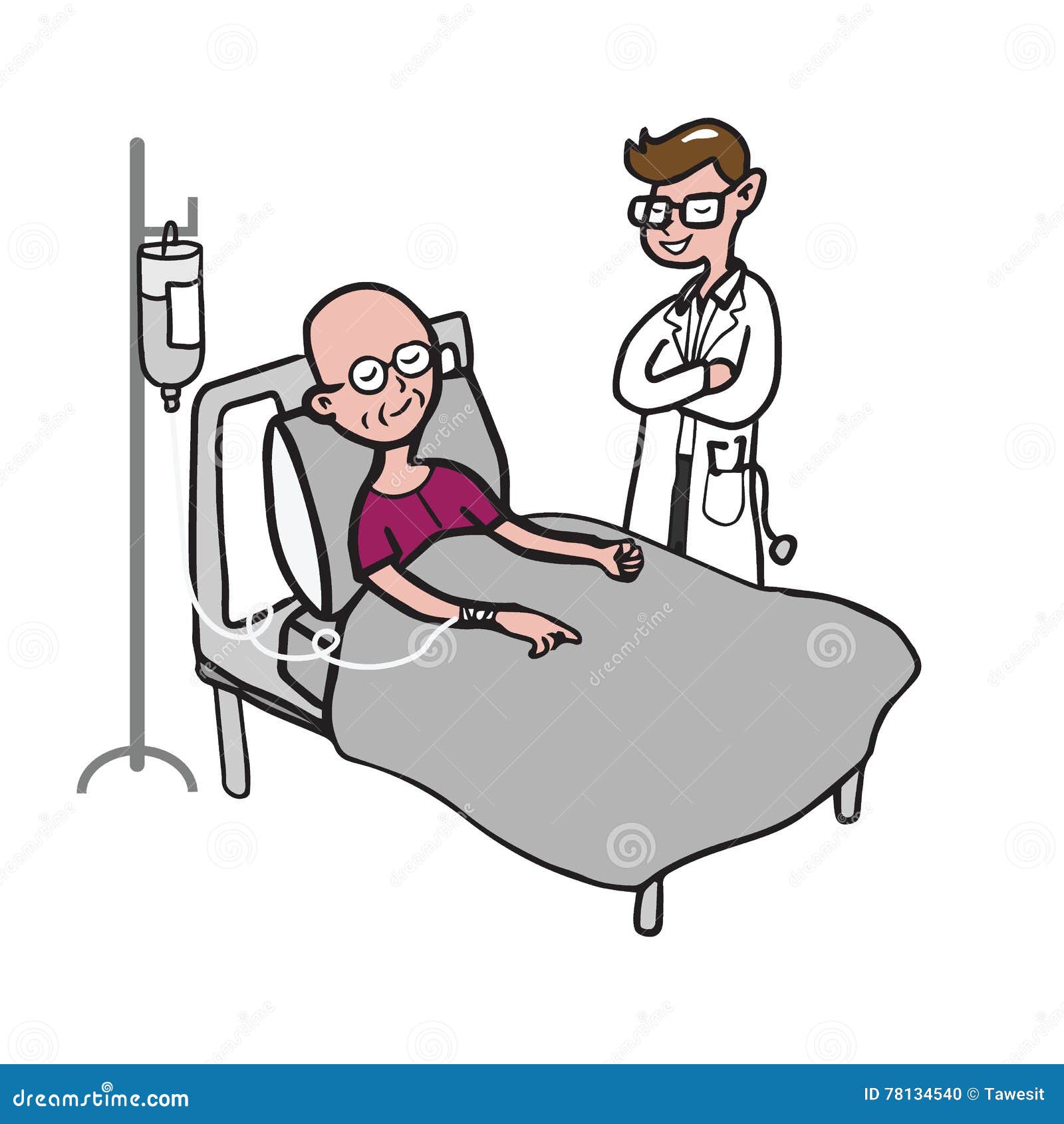 A Doctor Visits A Patient Lying On Hospital Bed. Senior Man Resting In ...