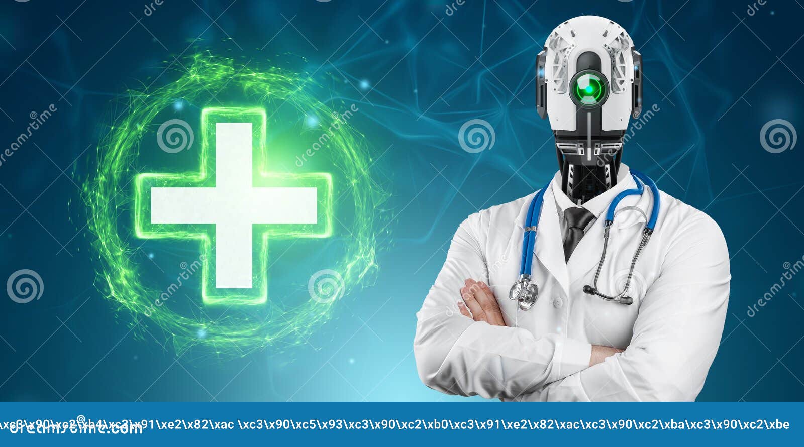 Doctor in a Coat with a Robot Head and a Stethoscope, Robotic Doctor is ...