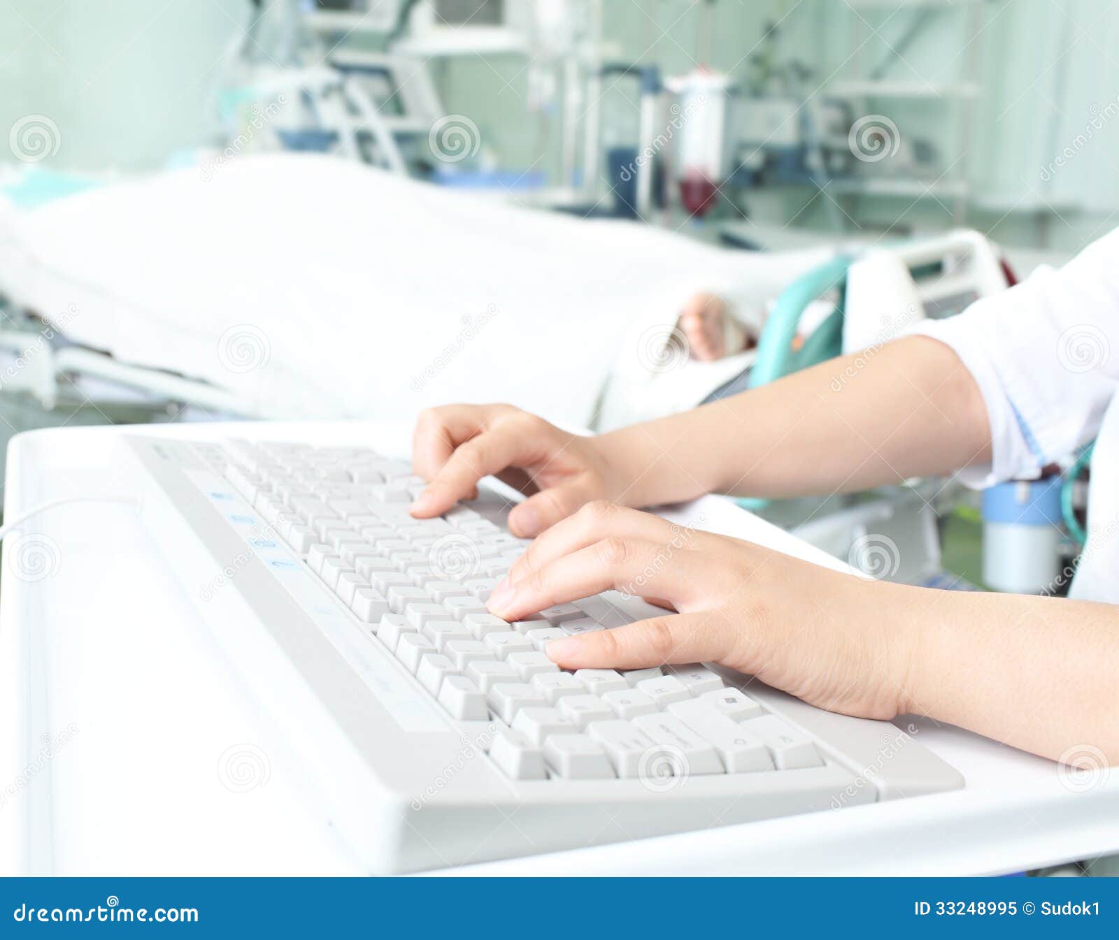 Doctor at the Computer in a Hospital Ward Stock Image - Image of care ...