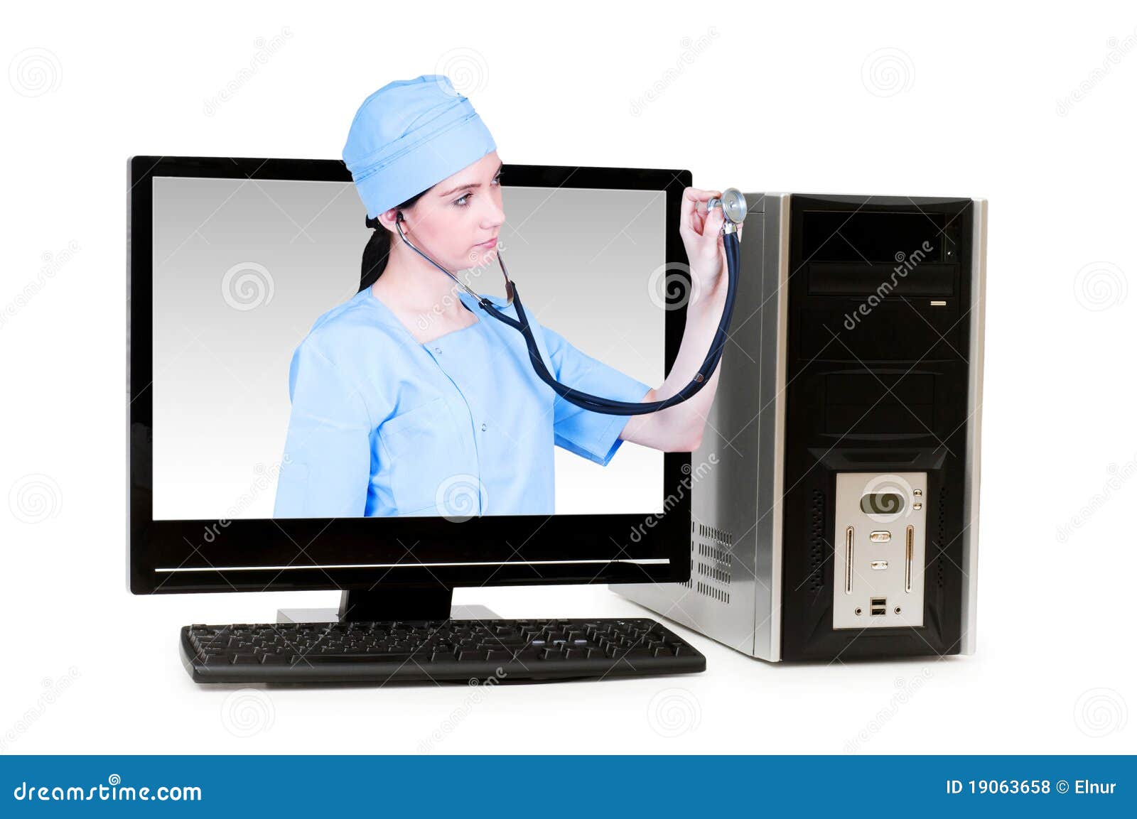 Doctor from Computer Screen Stock Photo - Image of female, medicine ...
