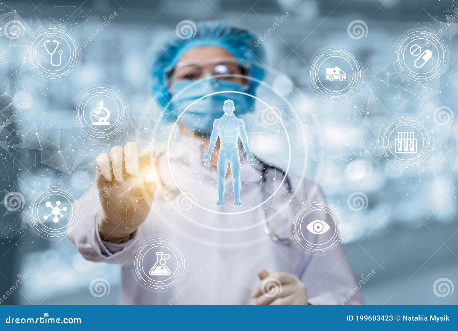 Doctor Conducts Research Testing the Patient on a Virtual Screen Stock ...