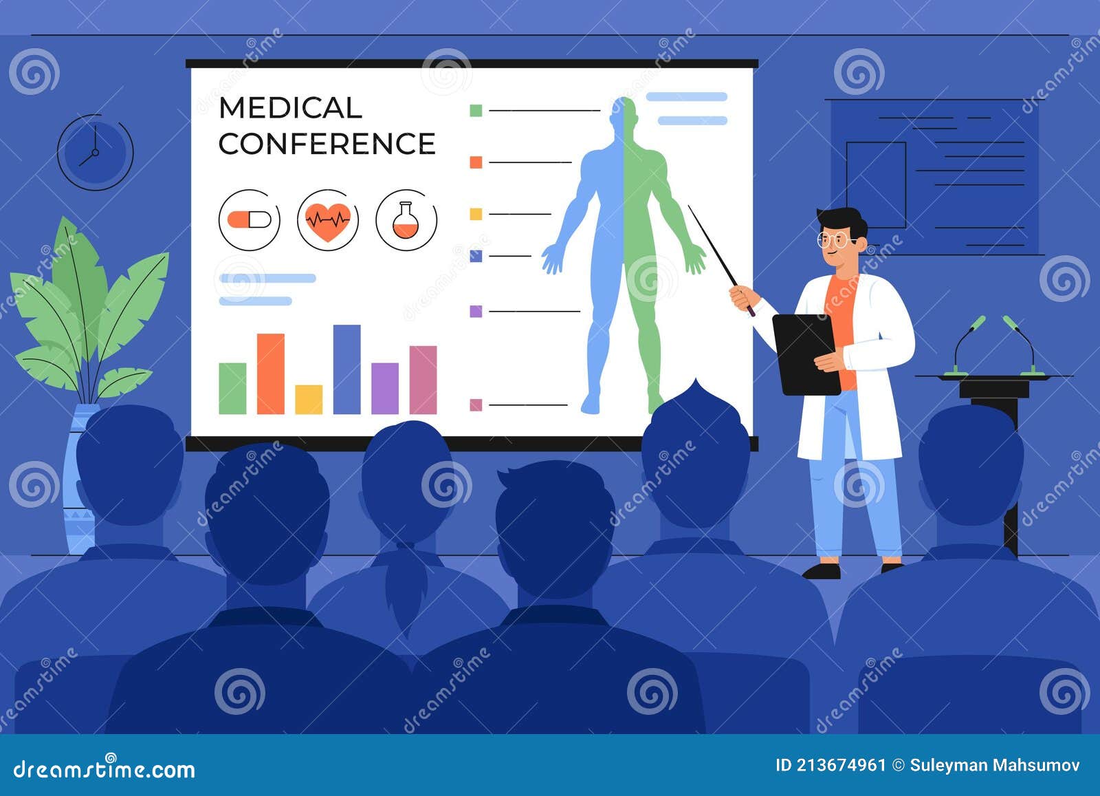 Doctor Conference Concept with Group of Doctors Discuss Flat Design ...