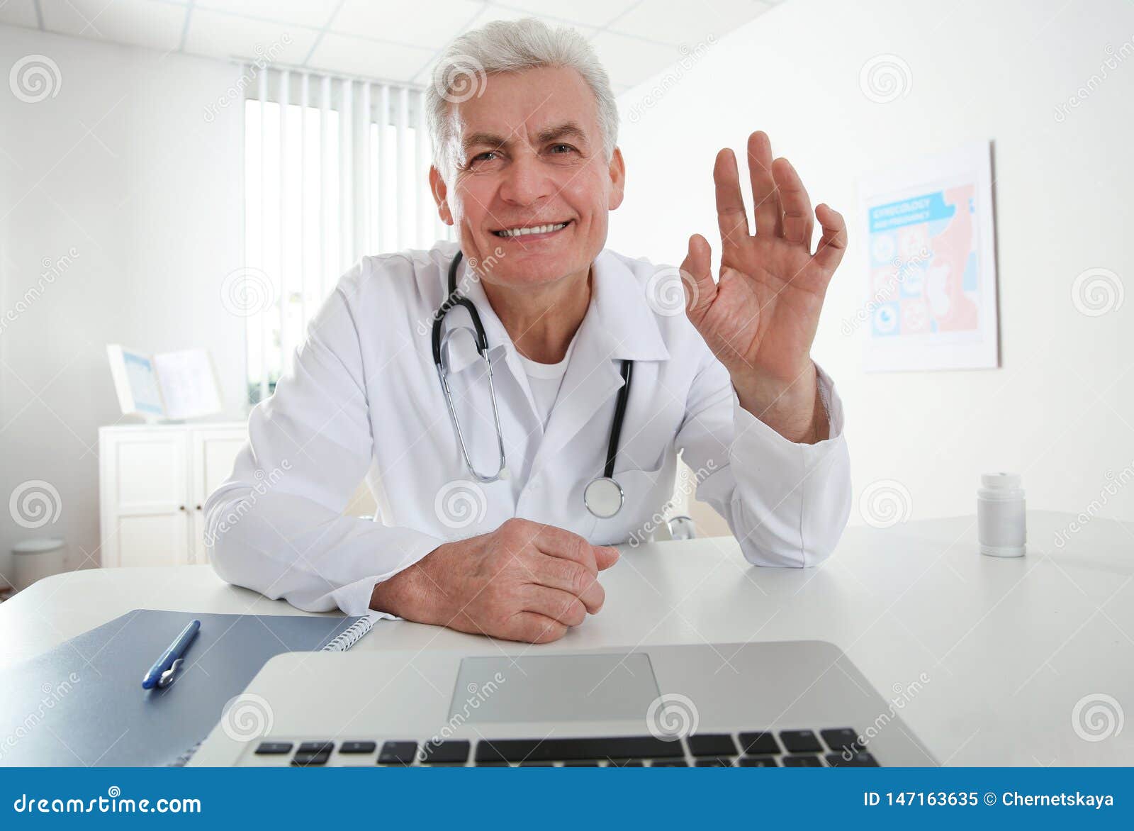Doctor Consulting Patient Using Video Chat in Clinic Stock Image ...