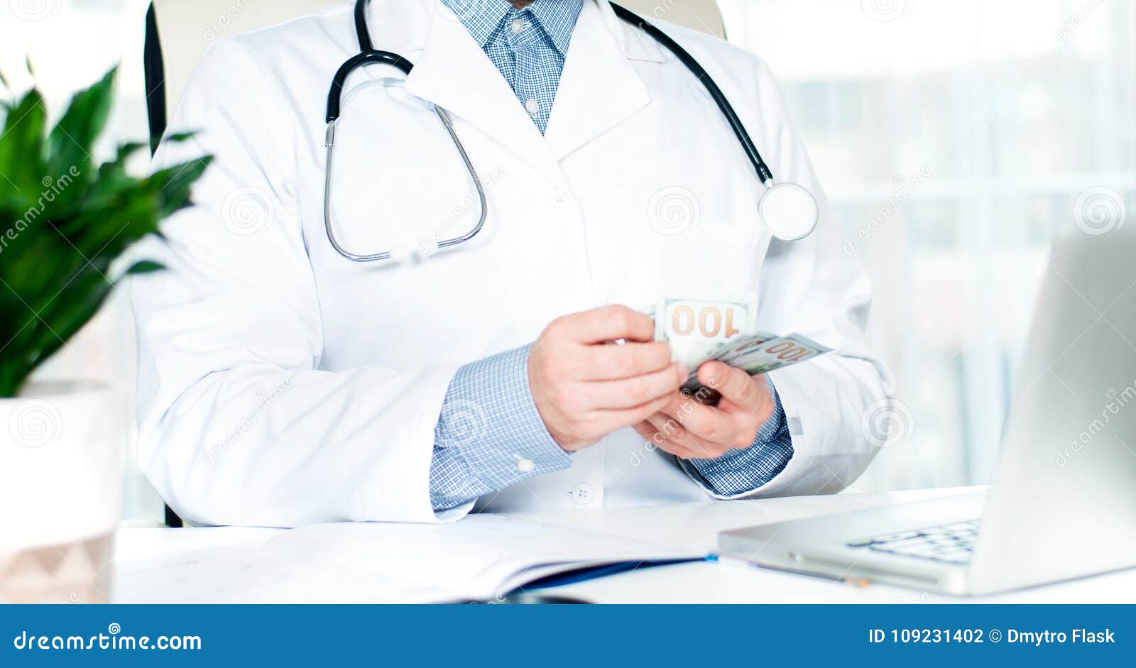 Doctor Counting Money. Doctor Holding Dollars Stock Photo - Image of ...