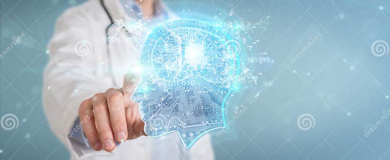 Doctor Creating Artificial Intelligence Interface 3D Rendering Stock ...