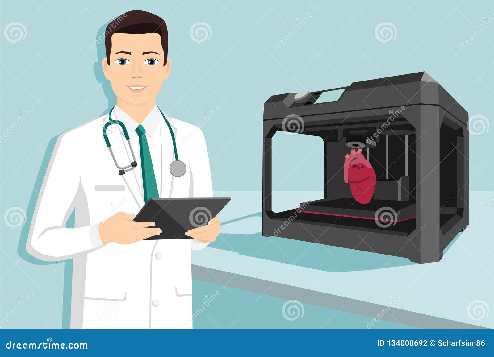 Doctor and 3d printer stock vector. Illustration of model - 134000692