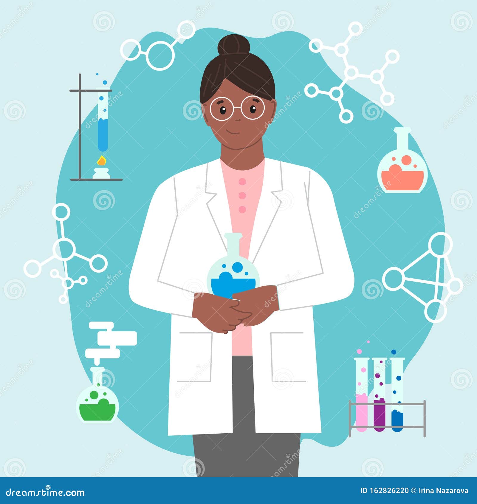 Dark-skinned Female Chemist with a Test Tube. International Day of ...