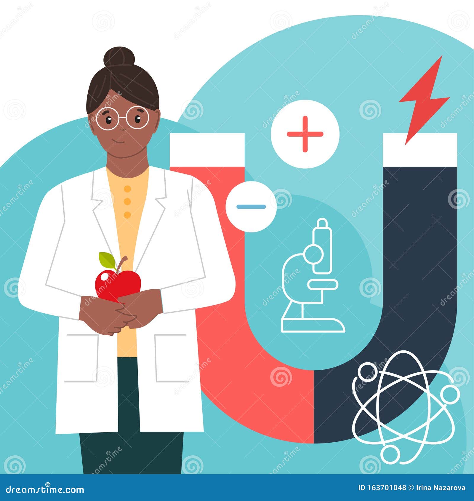 Physicist Woman With An Apple. International Day Of Women And Girls In ...