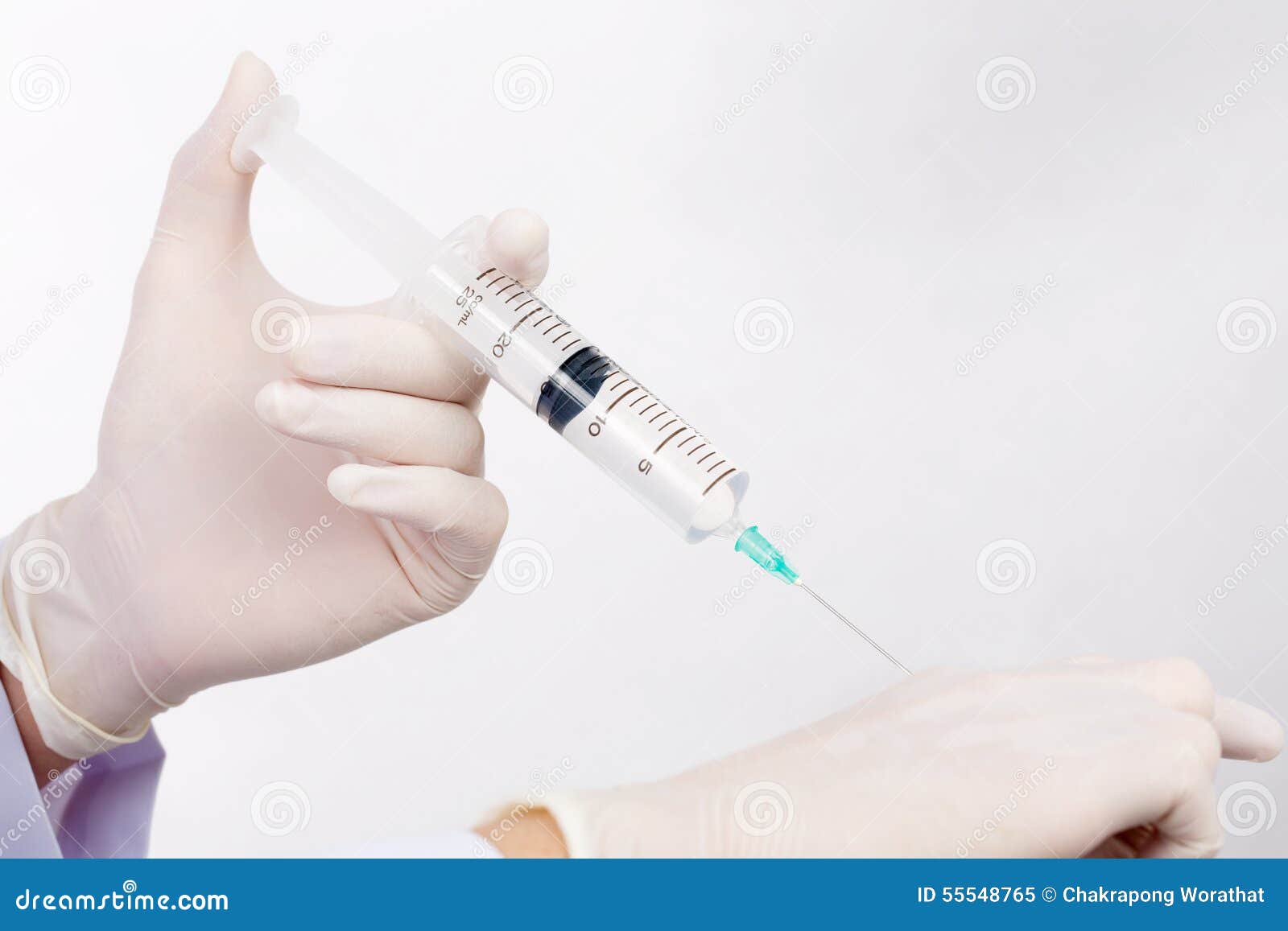 Doctor Demonstrate Inject Saline Solution Patient Isolated On White ...