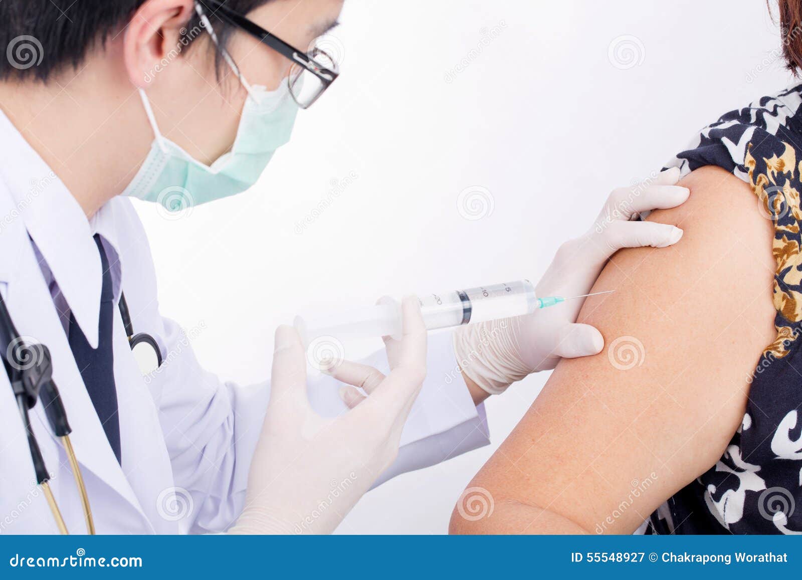 Doctor Demonstrate Inject Saline Solution Patient Isolated on White ...