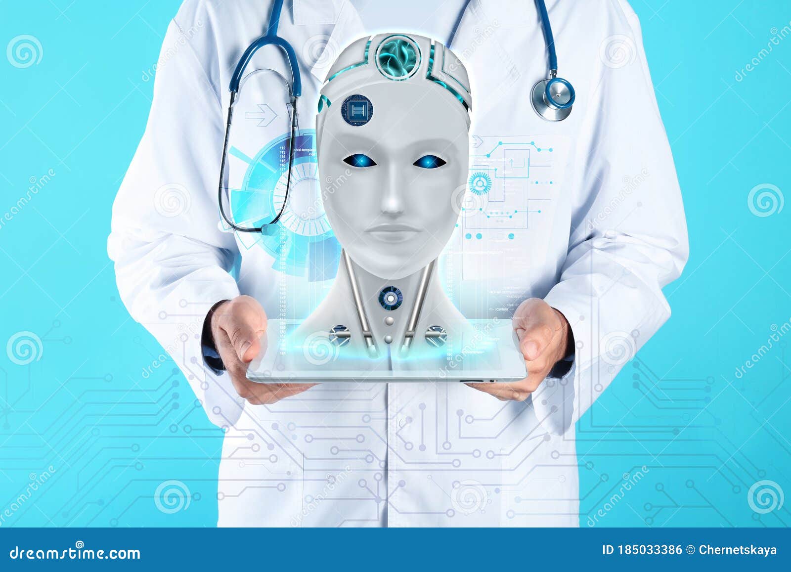 Doctor Demonstrating Human Brain Anatomy And MRI Brain On Background ...