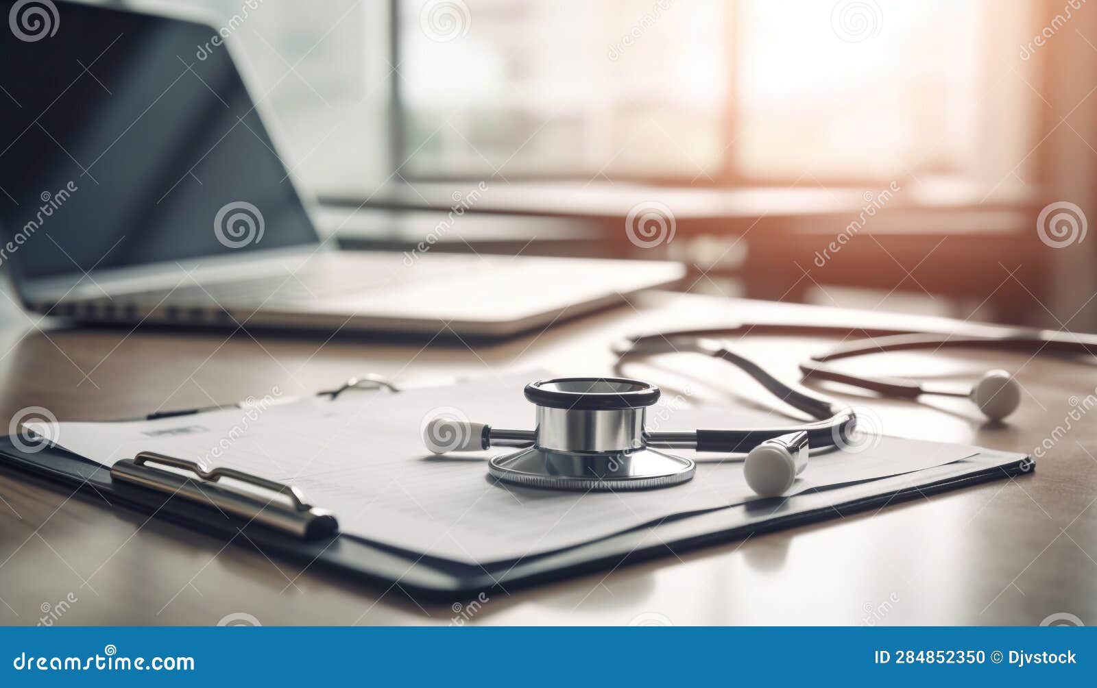 Doctor Desk Equipped With Medical Tools And Technology For Diagnosis ...