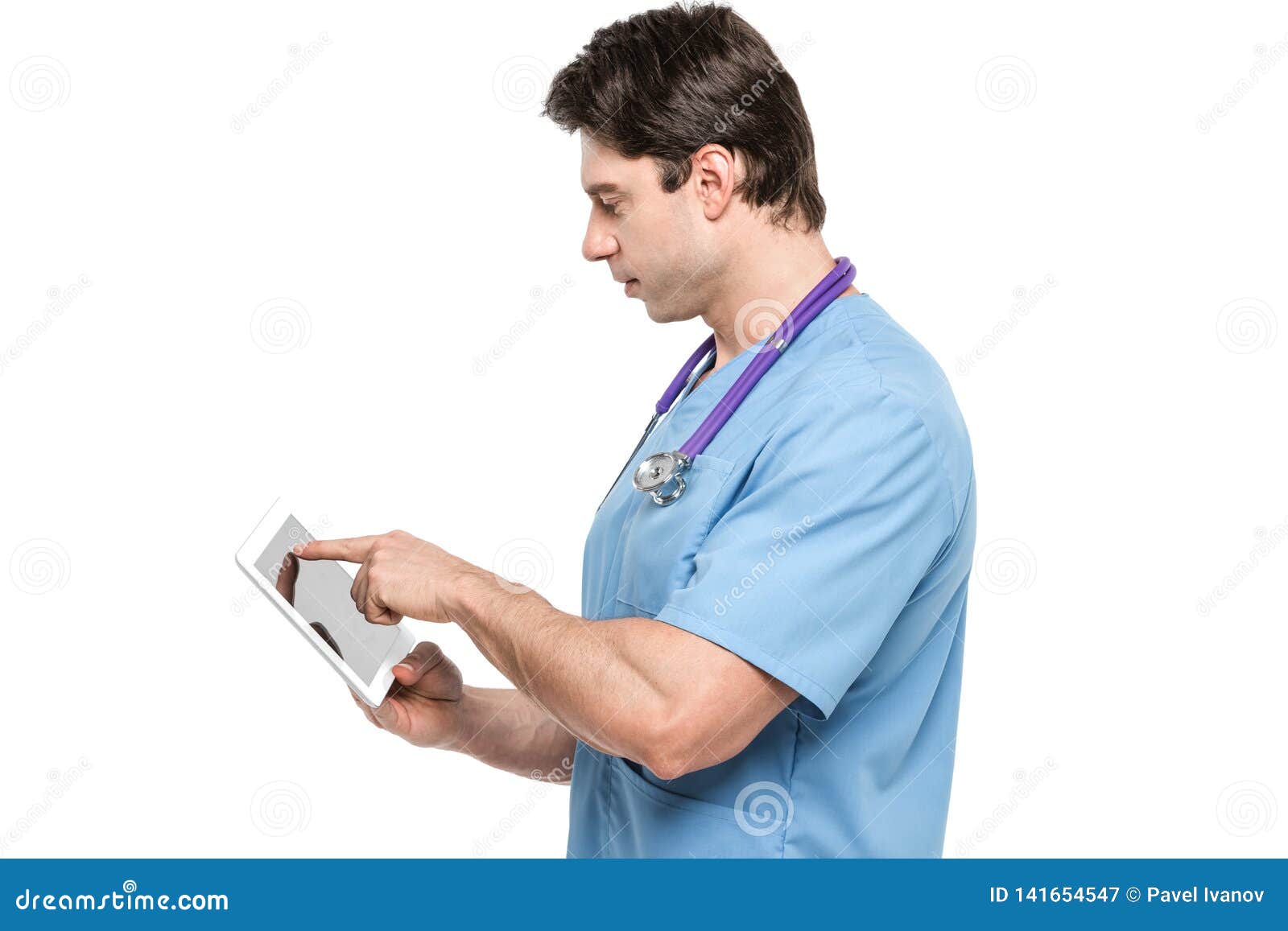 Doctor with Digital Tablet. Nurse Man Isolated Stock Image - Image of ...
