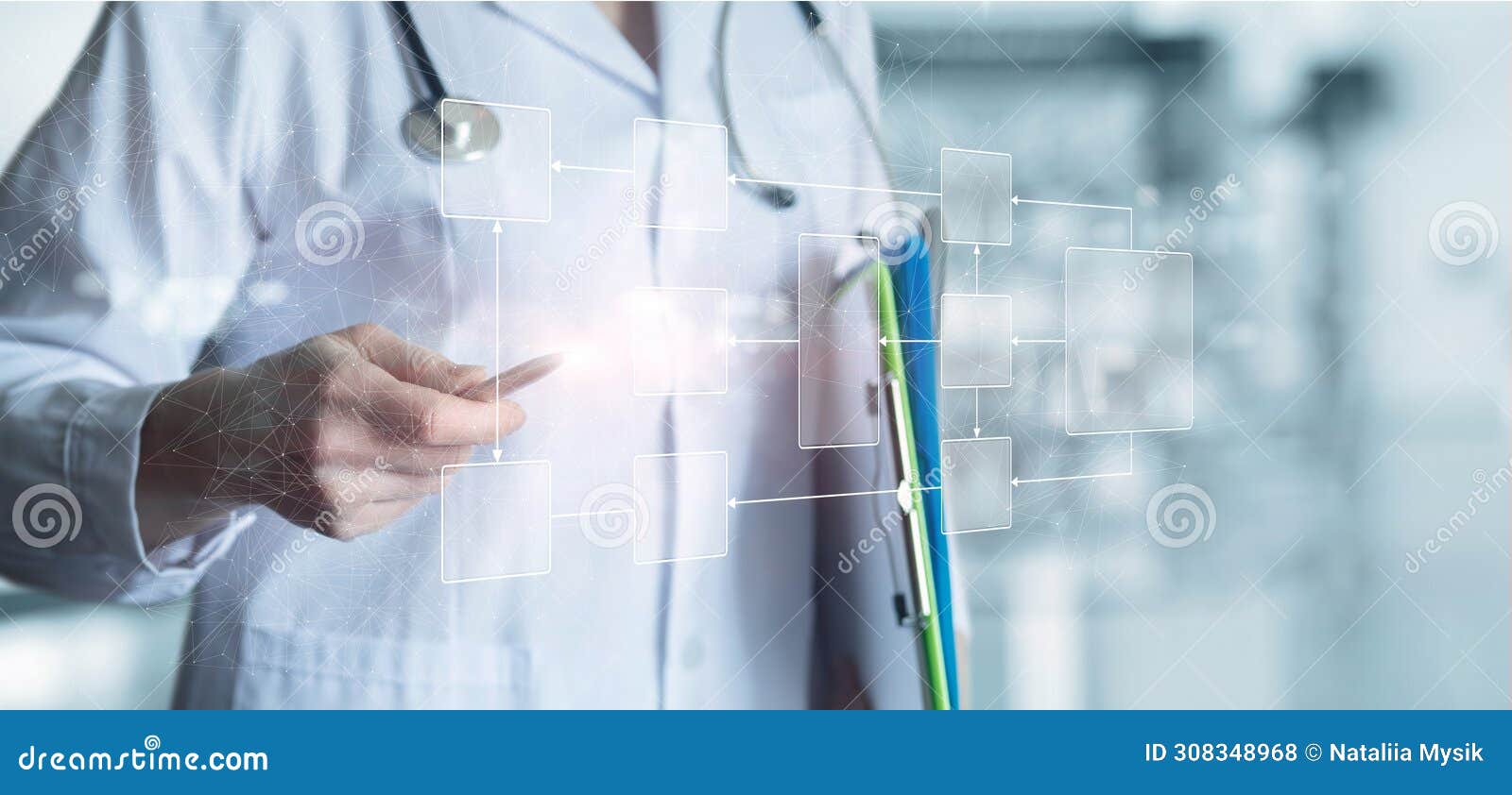 Doctor Displays Flow Chart on Virtual Computer Screen Stock Photo ...