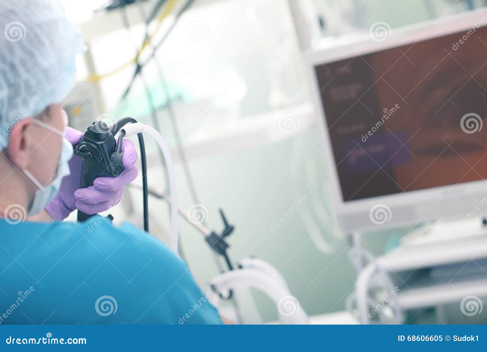Doctor endoscopist at work stock image. Image of disease - 68606605