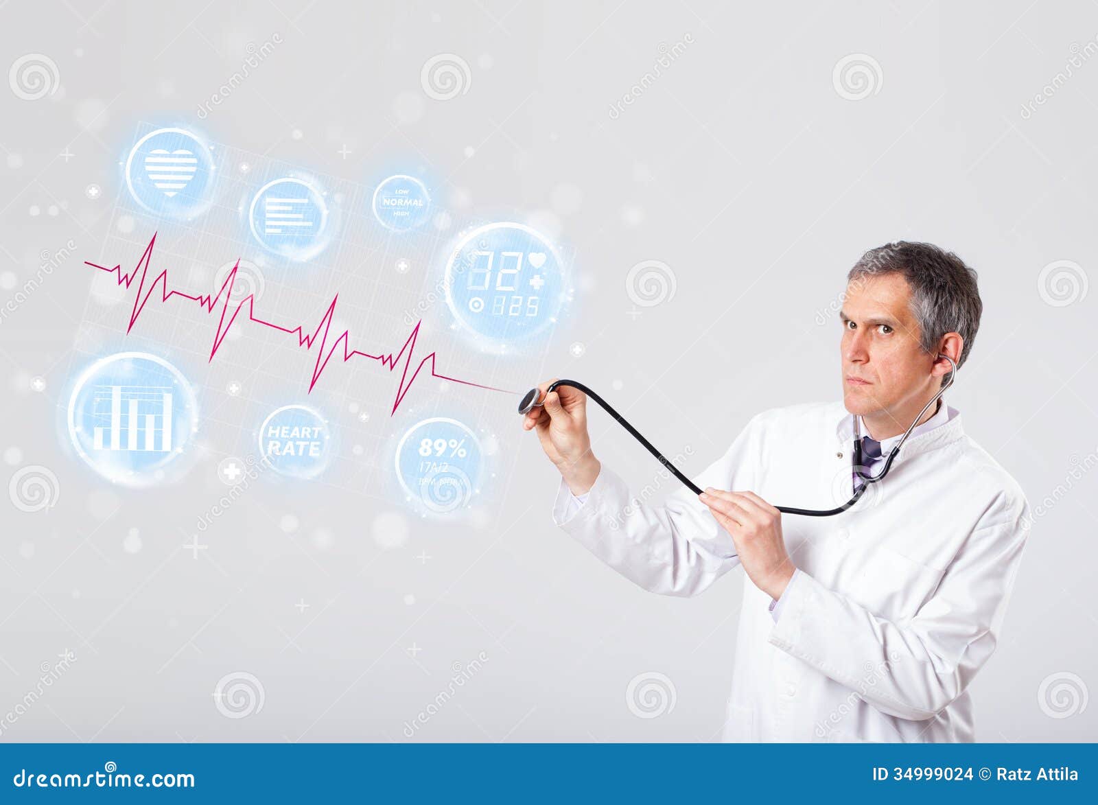 Doctor Examinating Modern Heartbeat Graphics Stock Photo - Image of ...