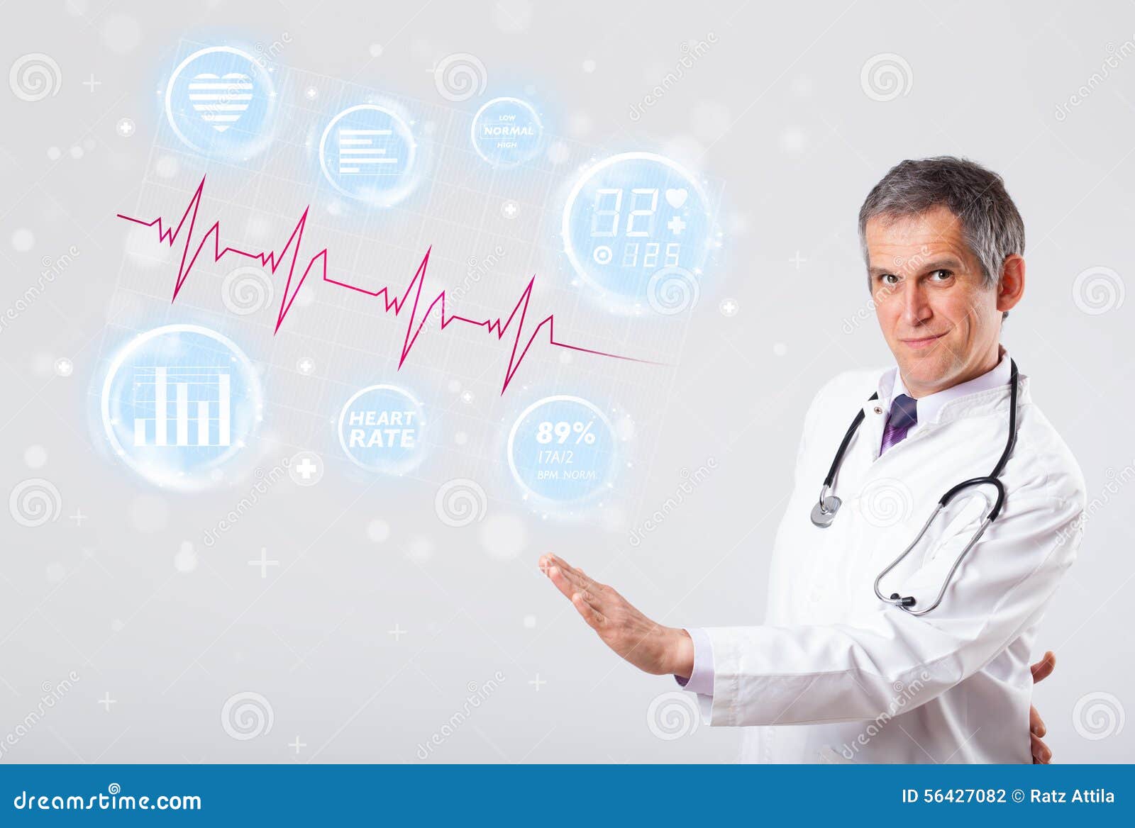 Doctor Examinating Modern Heartbeat Graphics Stock Photo - Image of ...