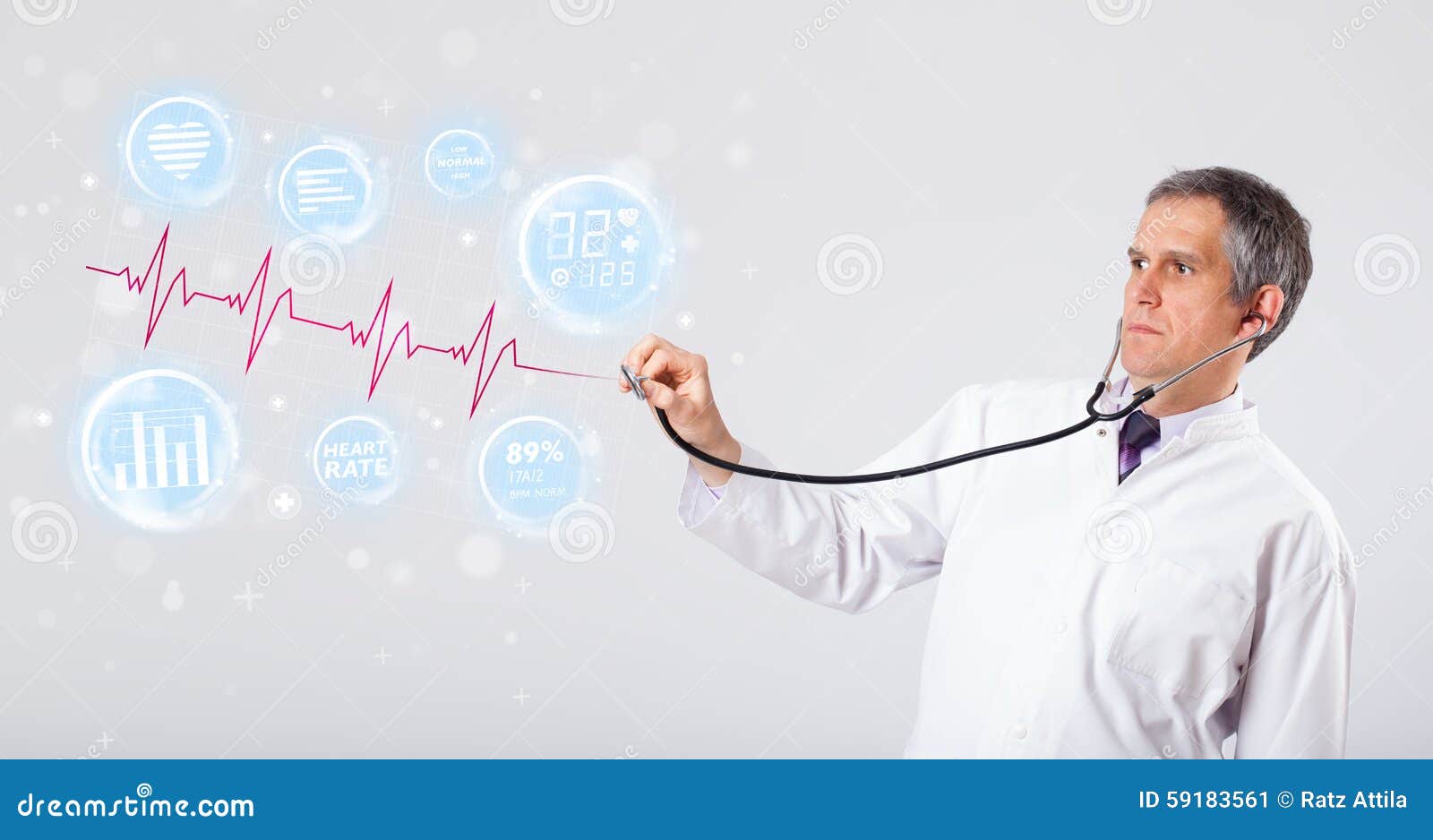 Doctor Examinating Modern Heartbeat Graphics Stock Image - Image of ...