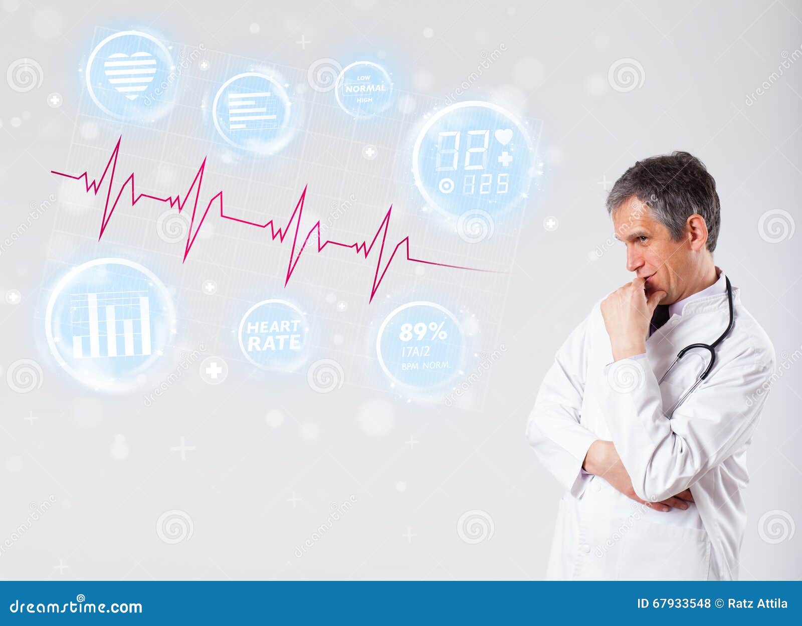 Doctor Examinating Modern Heartbeat Graphics Stock Photo - Image of ...