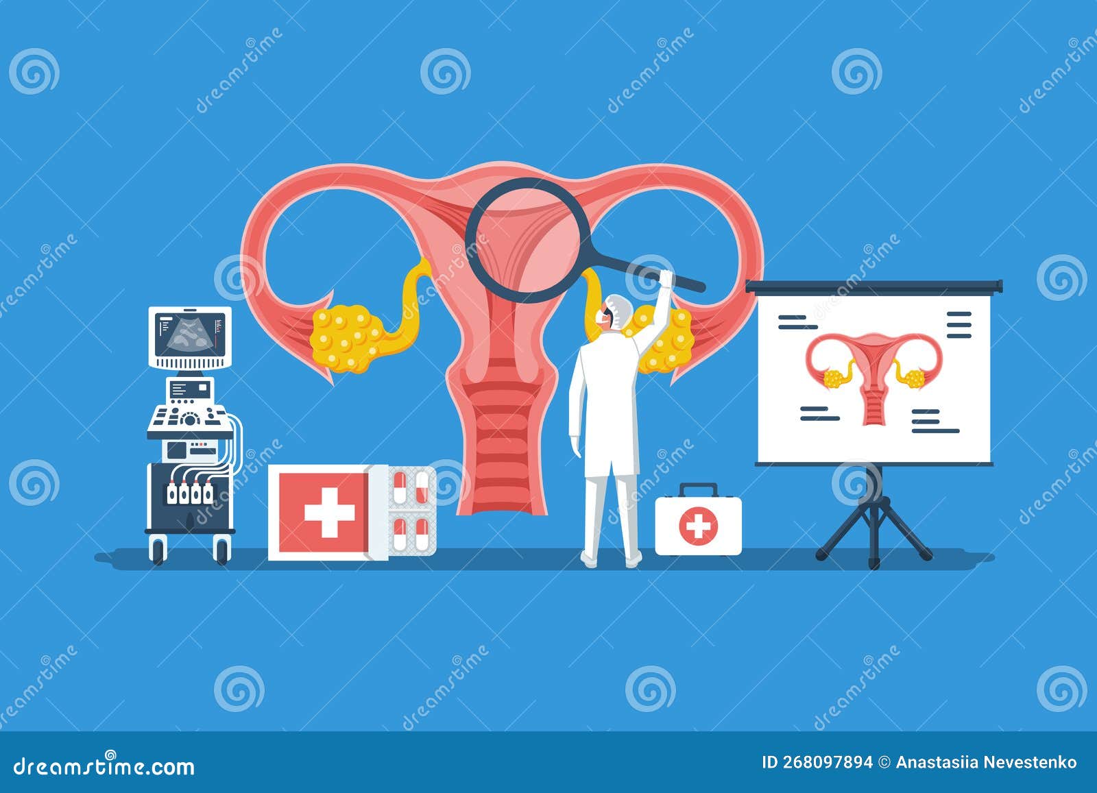 Doctor Examine Uterus With Magnifier Diagnosis Female Reproductive