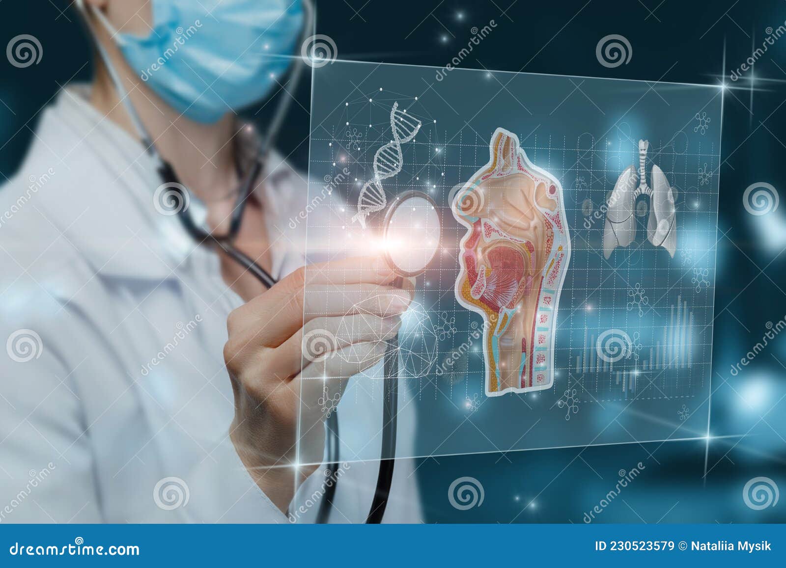 Doctor Examines the Anatomy of the Throat and Nose on a Virtual Screen ...