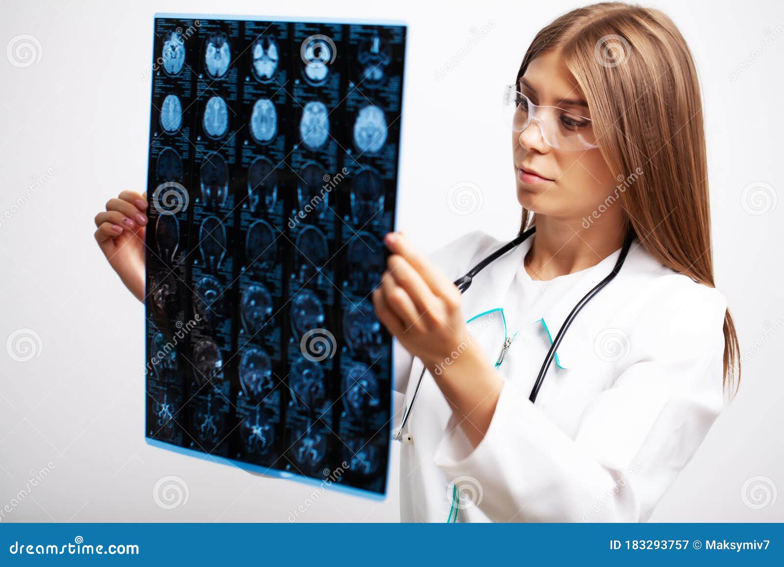 Doctor Examines an MRI Image of the Patient`s Brain Stock Image - Image ...