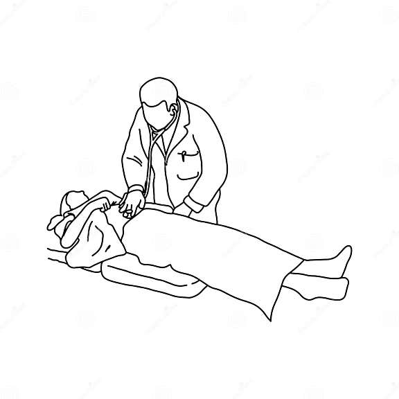 Doctor Examining Abdominal Area Of Female Patient Lying Stock Vector