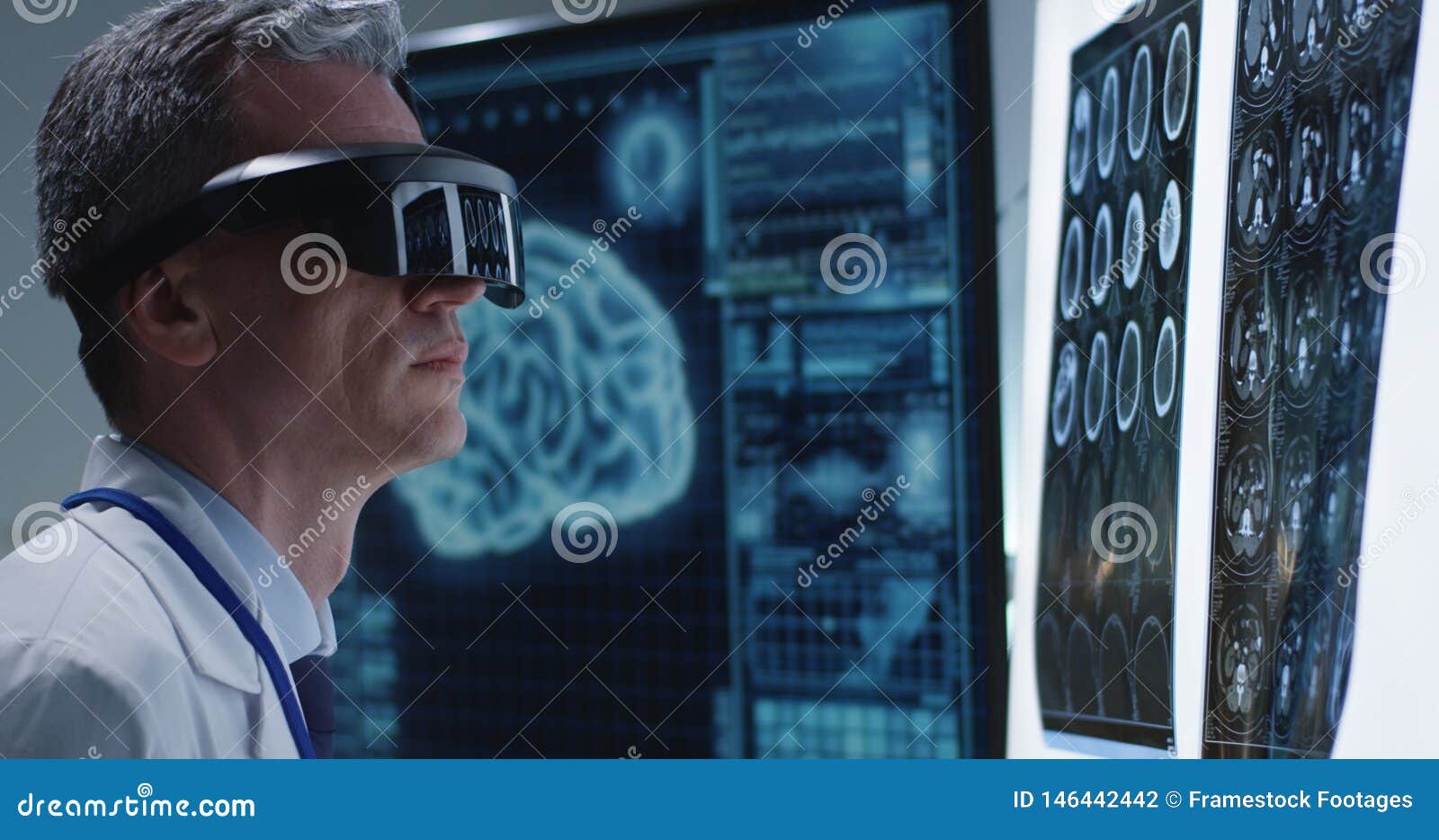 Doctor Examining Brain Scan with VR Headset Stock Photo - Image of ...