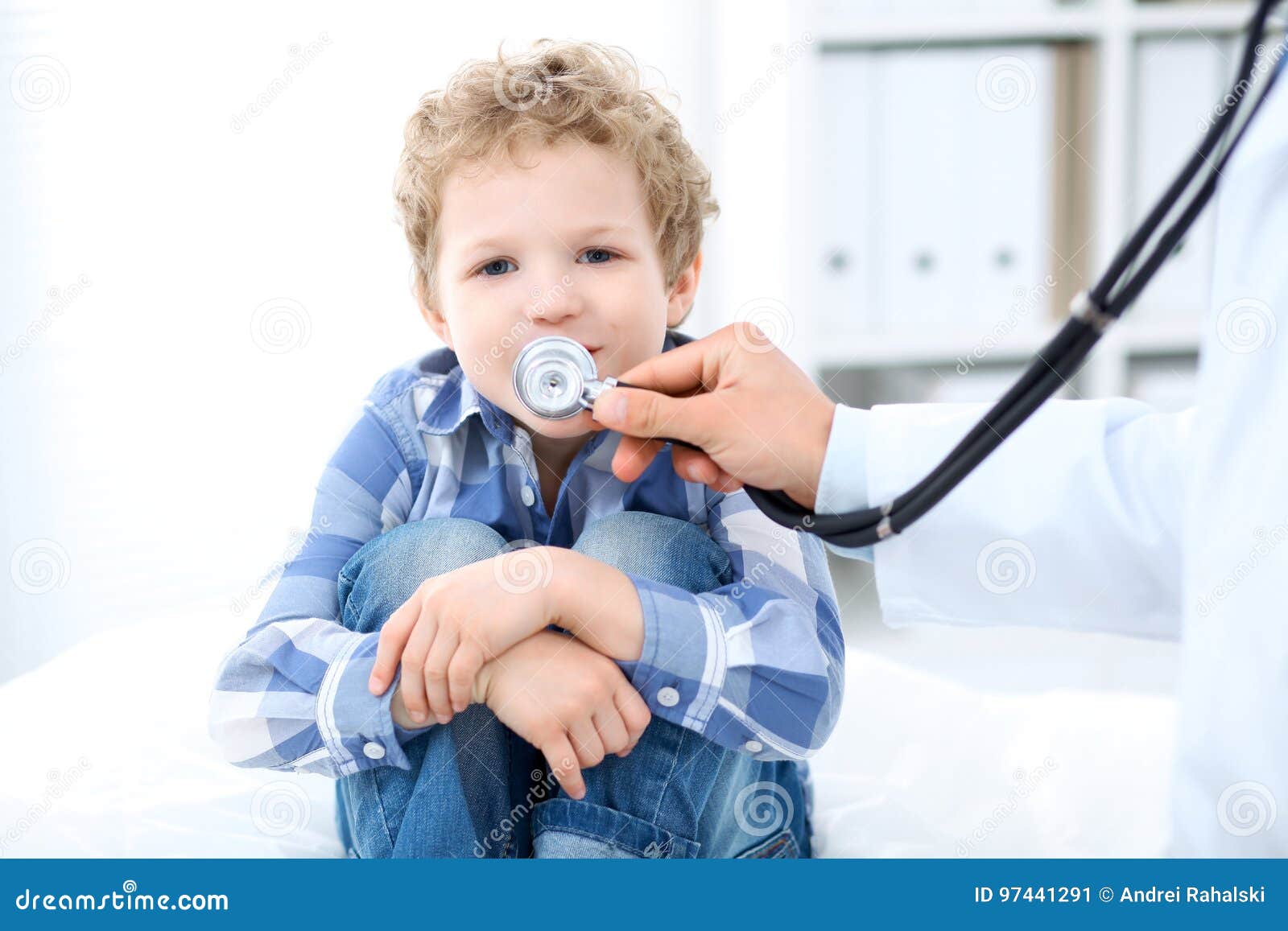 Doctor Examining a Child Patient by Stethoscope Stock Image - Image of ...