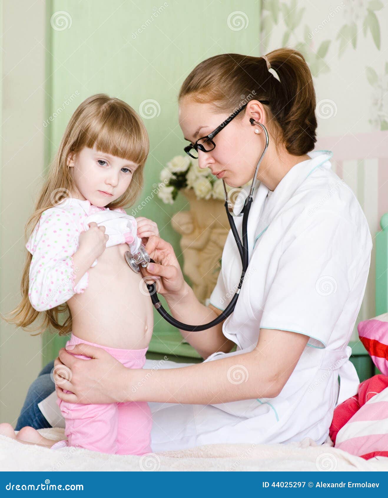 Doctor Examining Girl with Stethoscope Stock Image - Image of medicine ...
