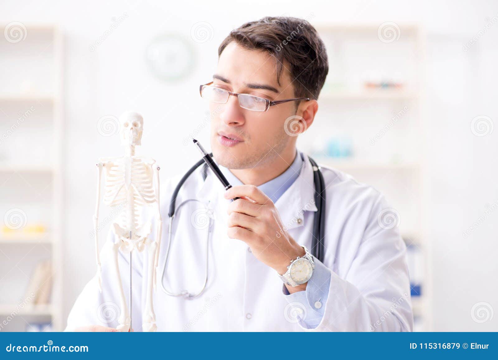 The Doctor Explaining Human Body on Skeleton Stock Image - Image of ...