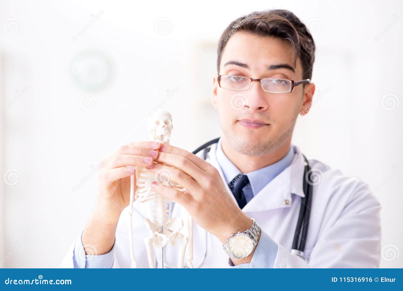 The Doctor Explaining Human Body on Skeleton Stock Photo - Image of ...