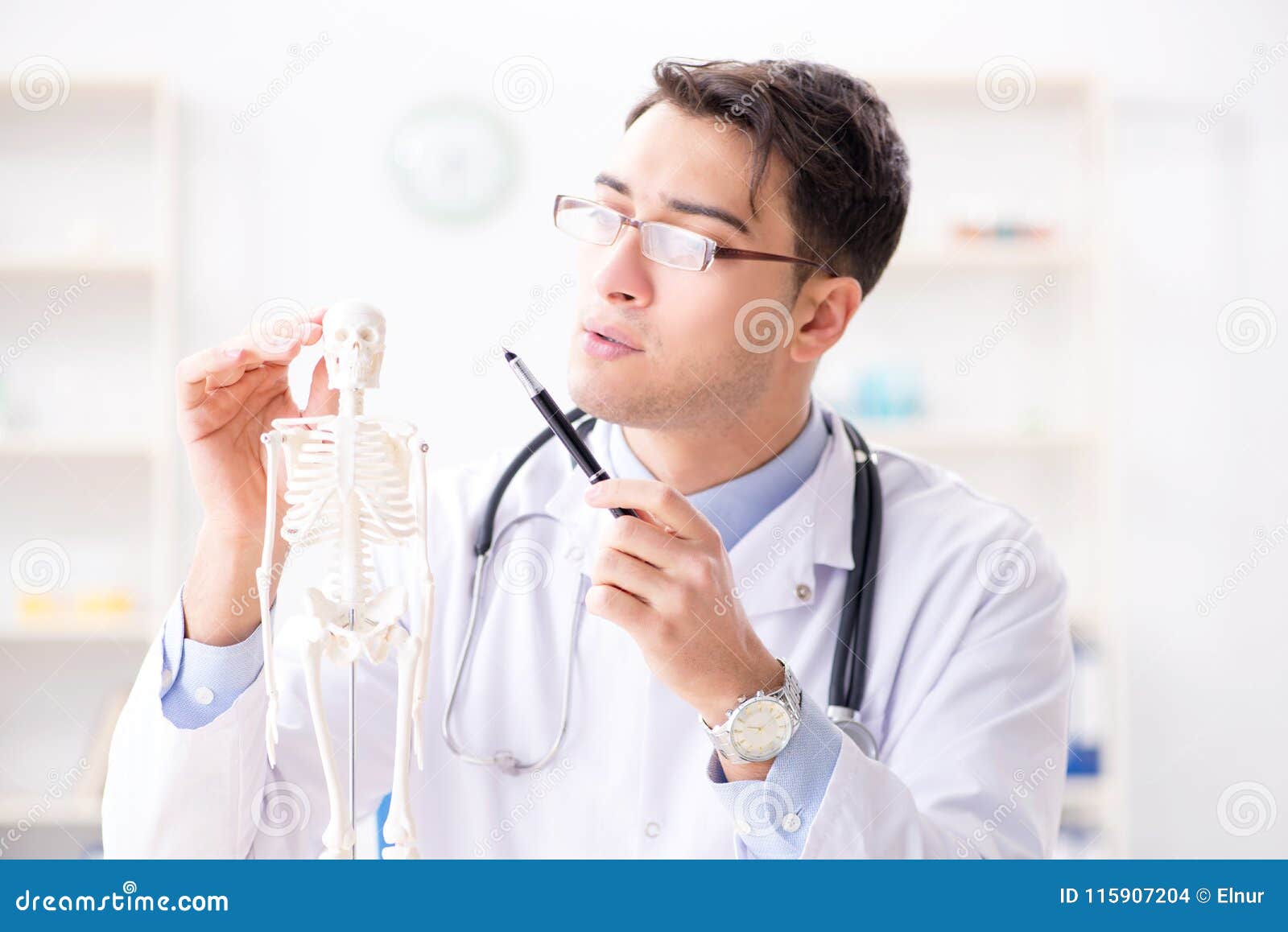 The Doctor Explaining Human Body on Skeleton Stock Photo - Image of ...