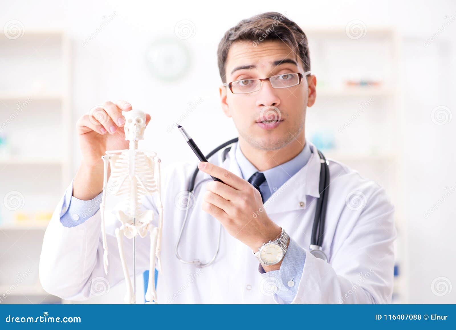 The Doctor Explaining Human Body on Skeleton Stock Photo - Image of ...