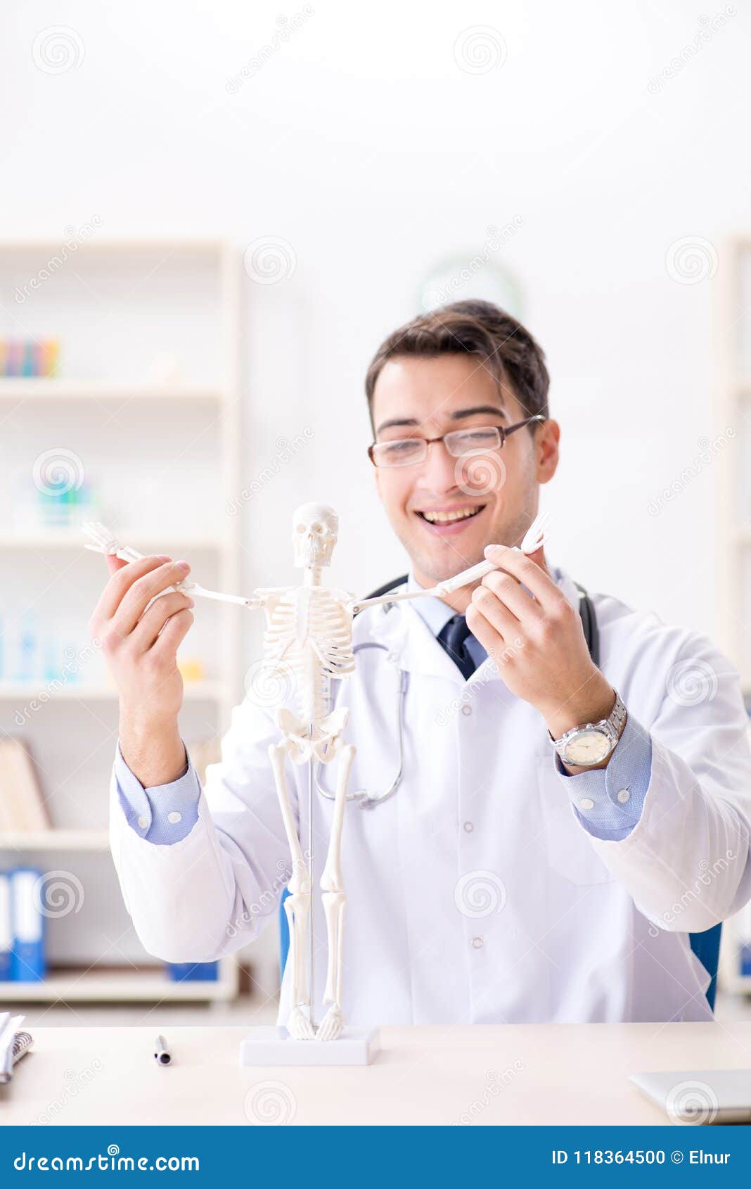 The Doctor Explaining Human Body on Skeleton Stock Photo - Image of ...