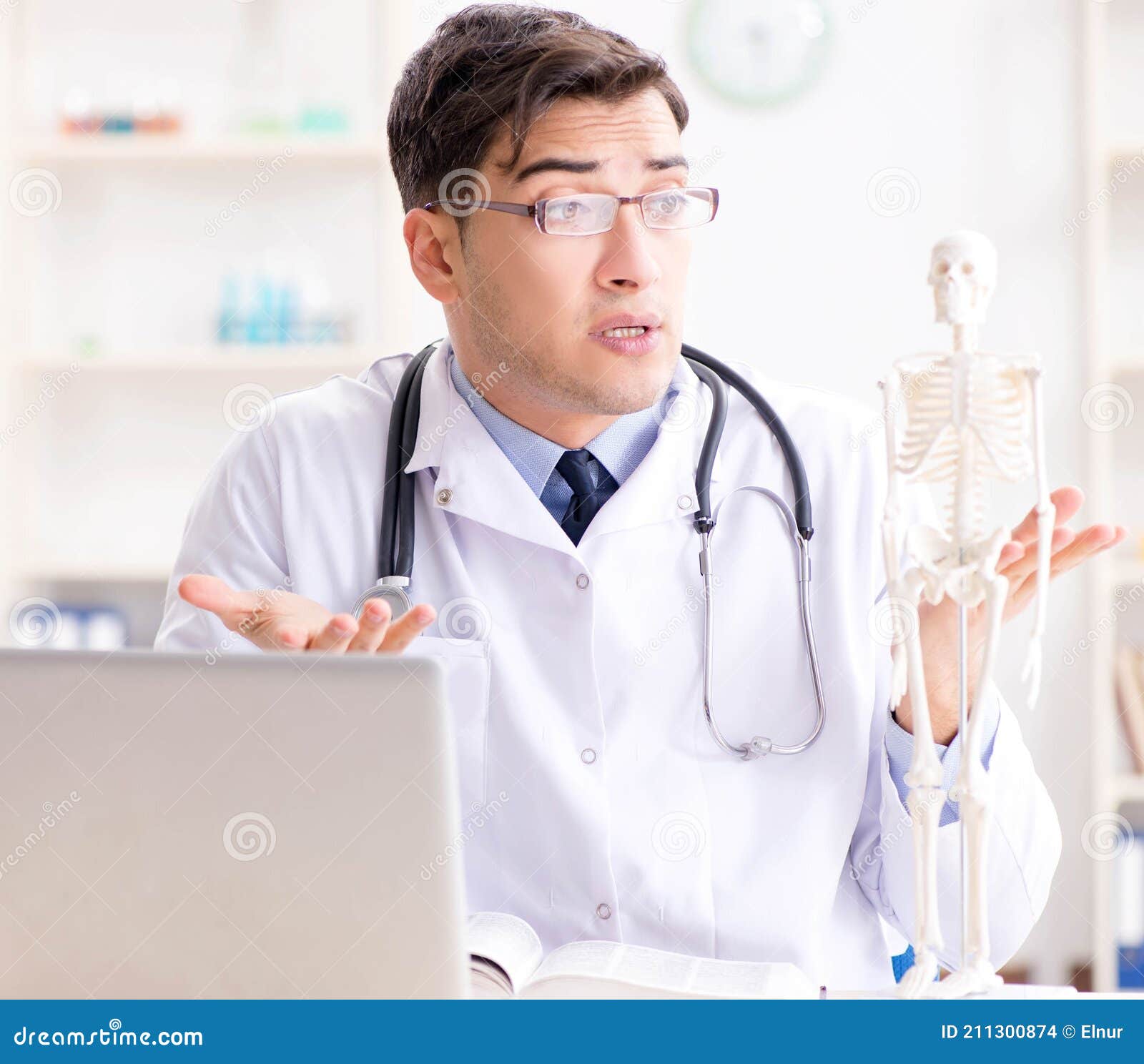 Doctor Explaining Human Body on Skeleton Stock Photo - Image of ...