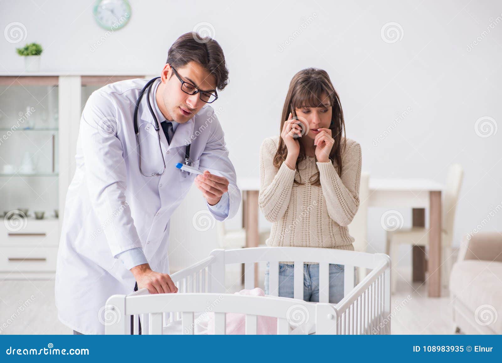 The Doctor Explaining To Young Mother Stock Image - Image of crib ...