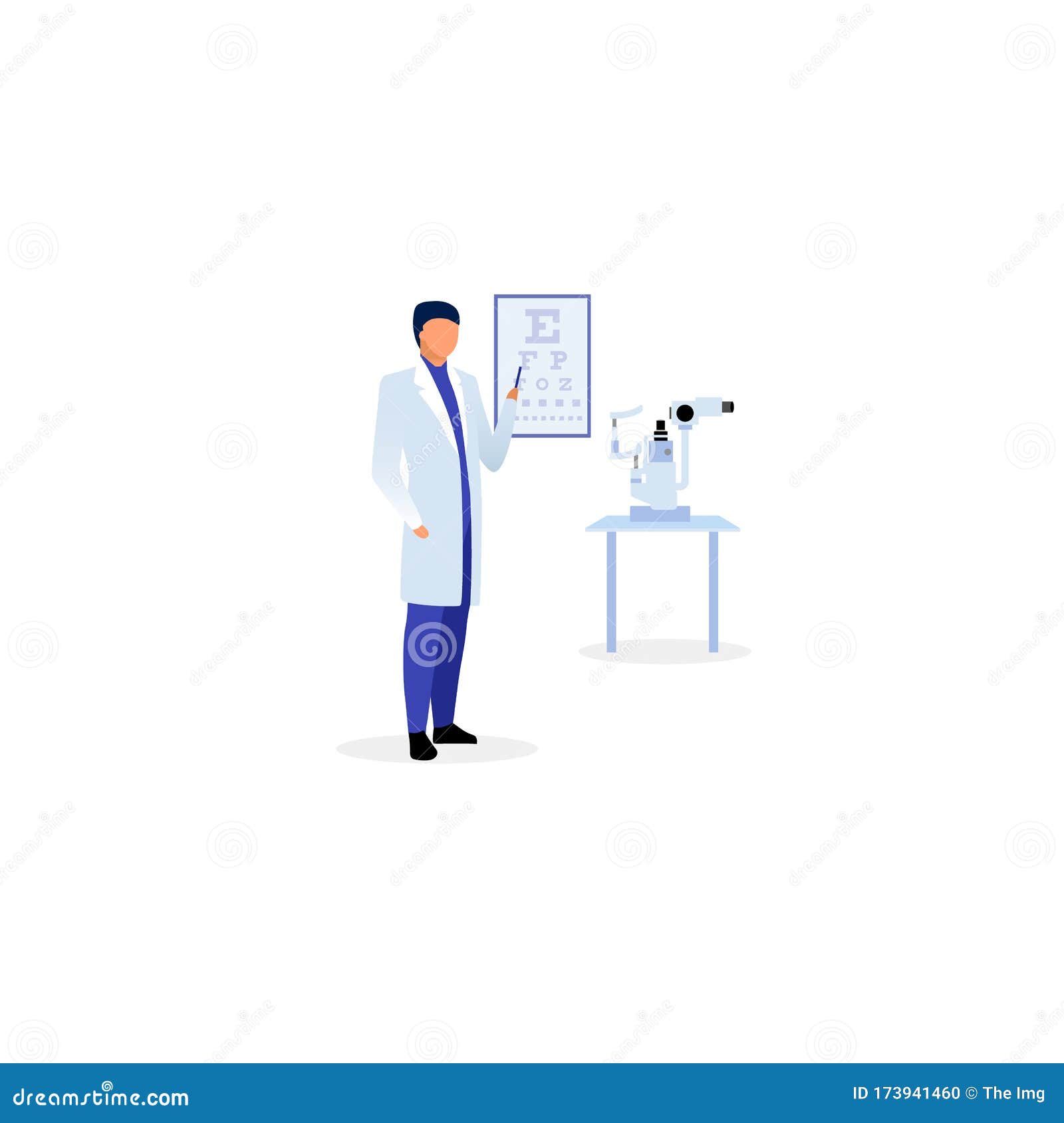 Doctor With Eyesight Chart Flat Vector Illustration. Ophthalmologist ...
