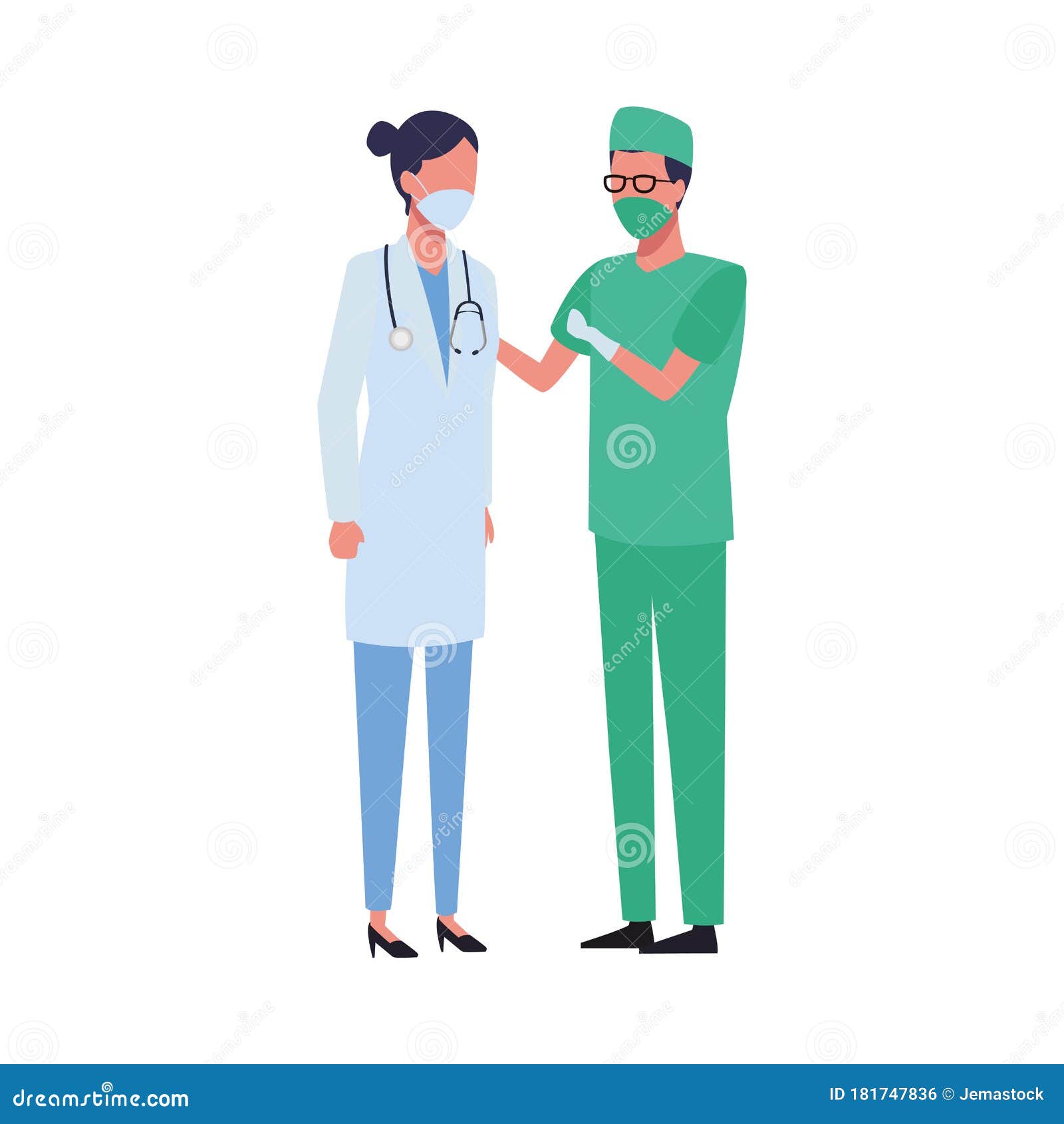 Doctor Female and Surgeon Using Face Mask for Covid19 Stock Vector ...